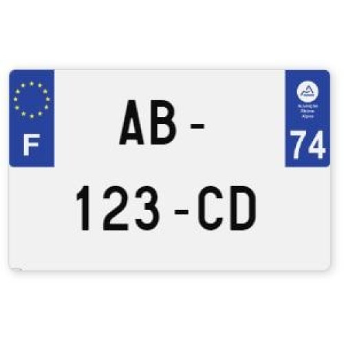Plaque d'immatriculation Haute-Savoie (74) pour moto cyclo en 21x13cm